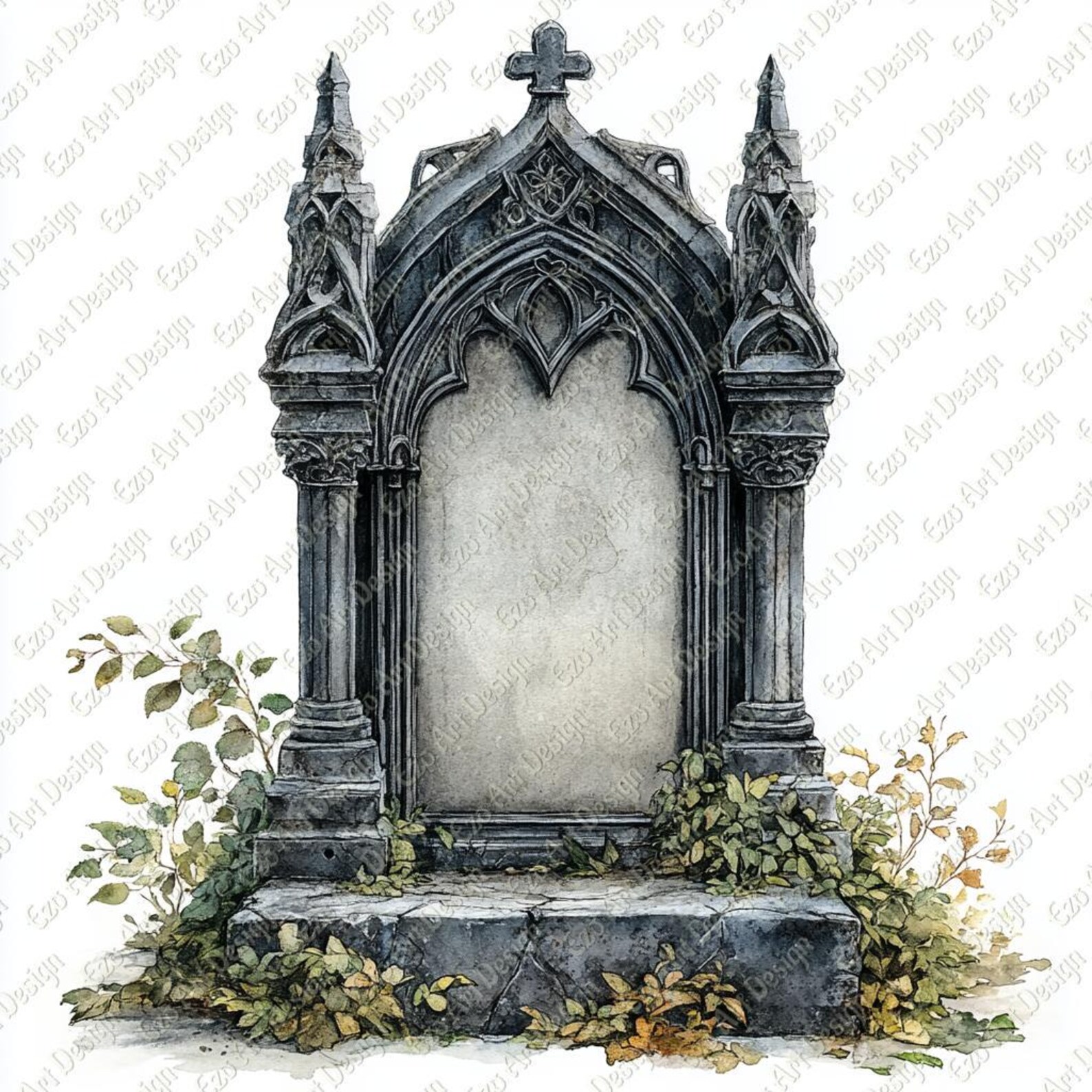 Gothic Tombstone Clipart, Gray Watercolor Grave (digital Download) - Etsy