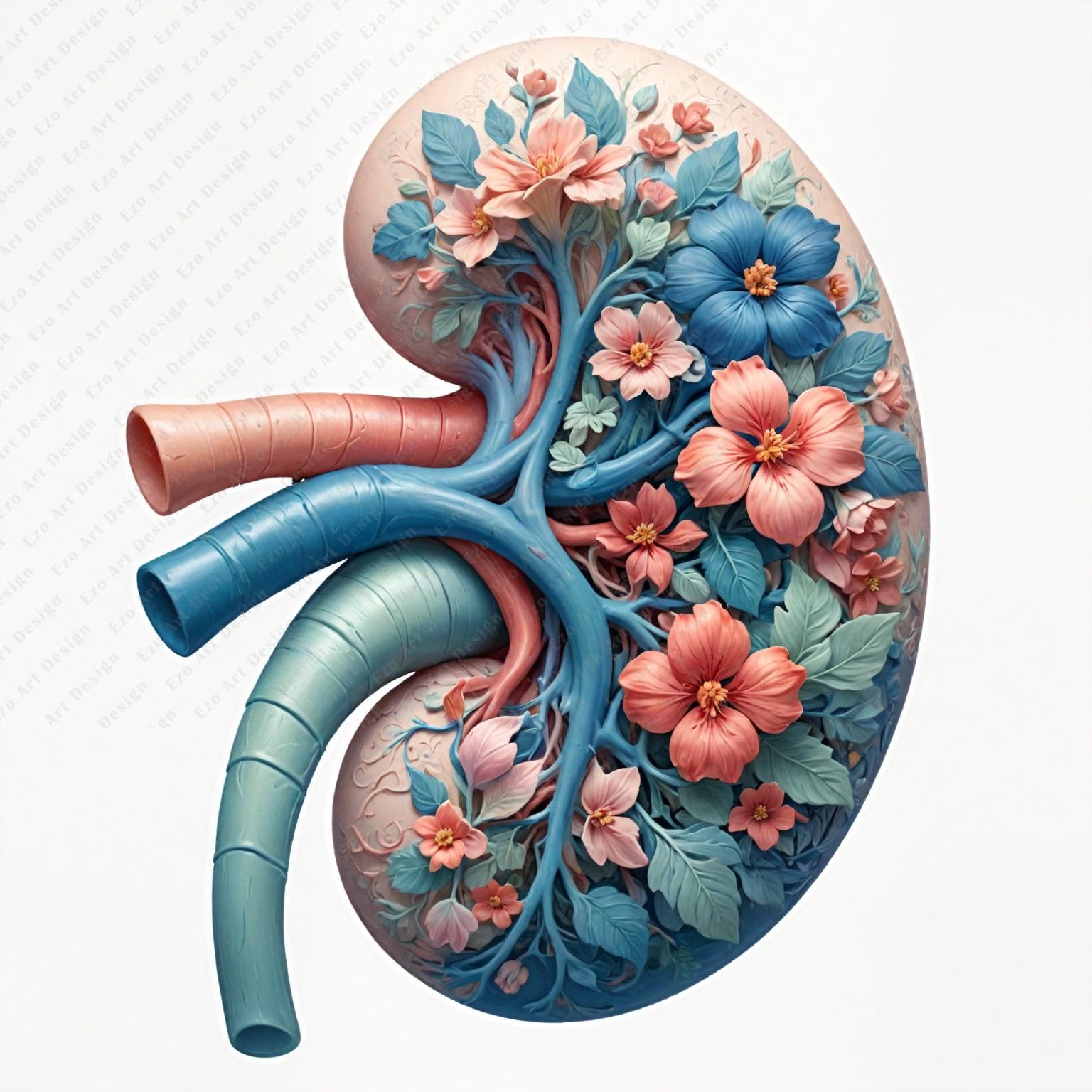 Floral Kidney Clipart, 10 High Quality JPG, Flower Kidney, Medical Art ...