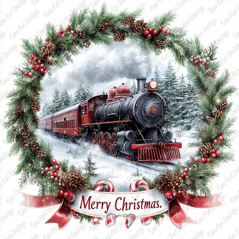 Christmas Train Clipart, Express Train, Holiday Art (digital Download ...