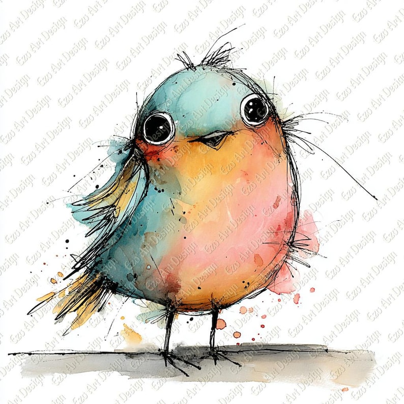 Whimsical Bird Clipart, Nursery Art, Funny Cartoon (digital Download ...