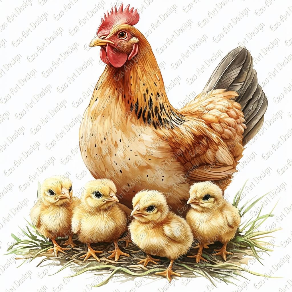Chicken Family Clipart, Hen and Chicks JPG (digital Download) - Etsy