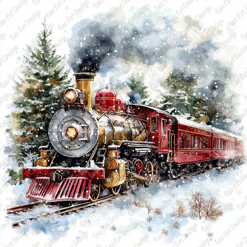 Winter Christmas Train Clipart, Holiday Express, Festive Locomotive ...