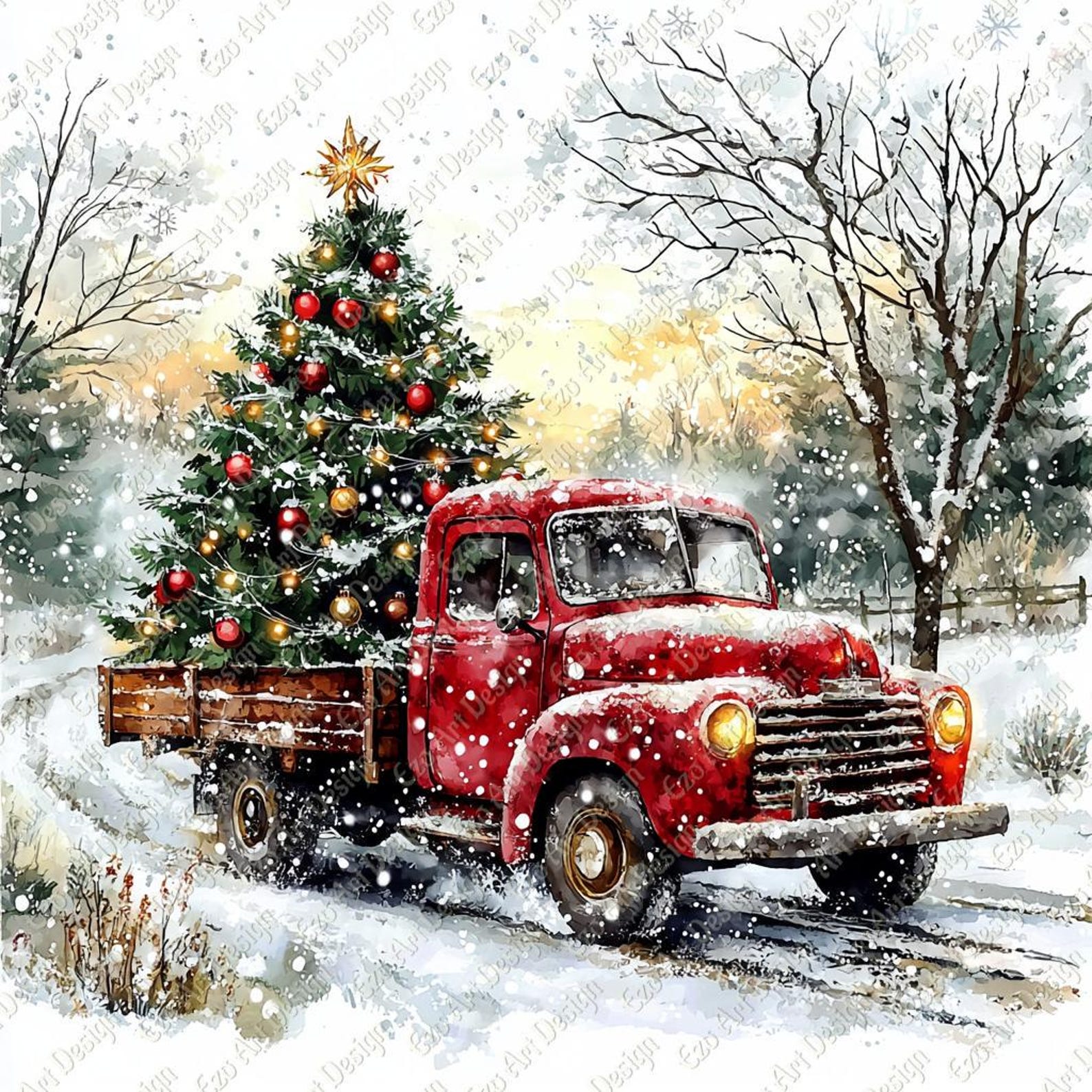 Christmas Truck Clipart, 10 High Quality JPG, Pine Tree Truck, Digital ...