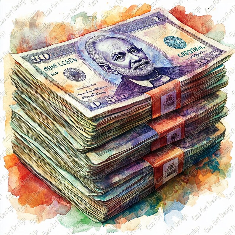 Watercolor Money Clipart, Cash Stack JPG Bundle (digital Download) - Etsy