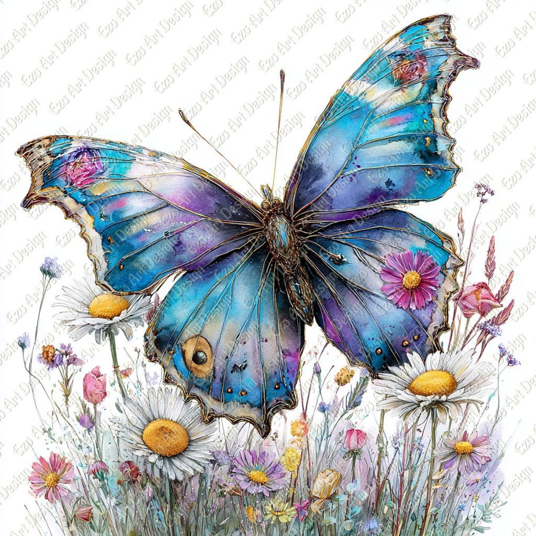 Butterfly in Flowers Clipart, 10 High Quality JPG, Floral Butterfly ...