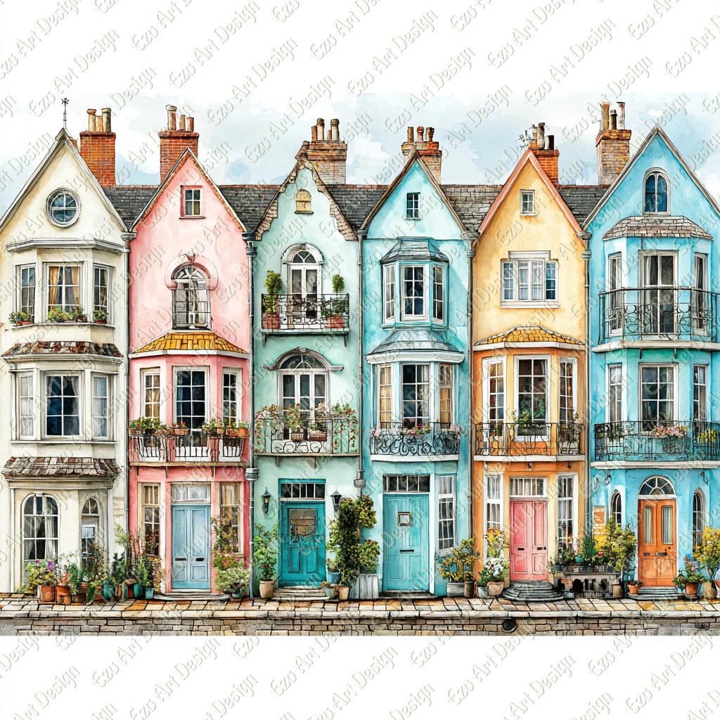 Quirky Houses Clipart - Vintage Charm With Scandinavian Flair - Etsy