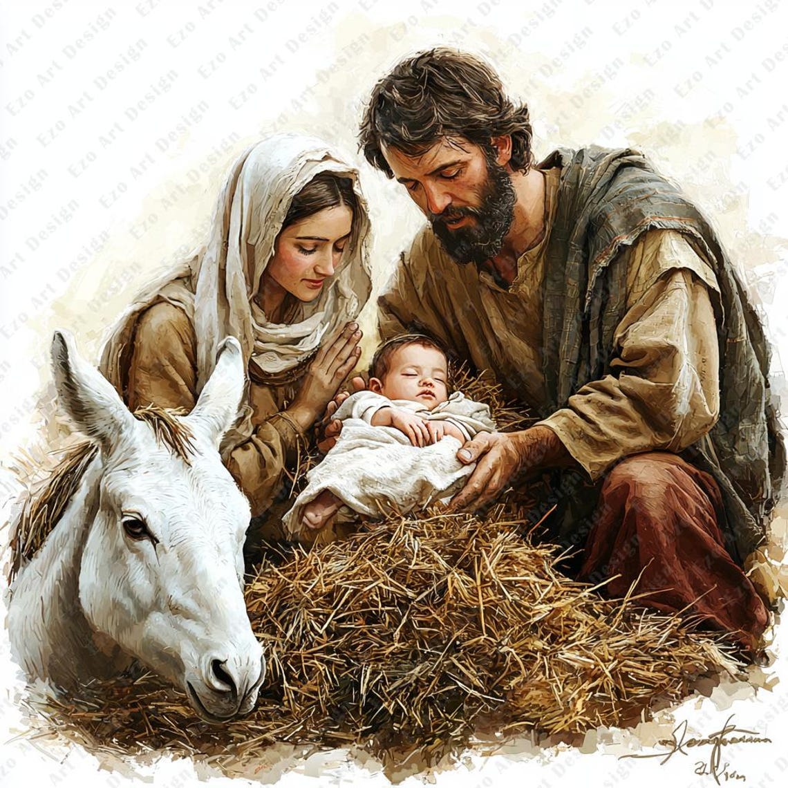 Christmas Nativity Scene Clipart, 10 High Quality JPG, Holy Family ...