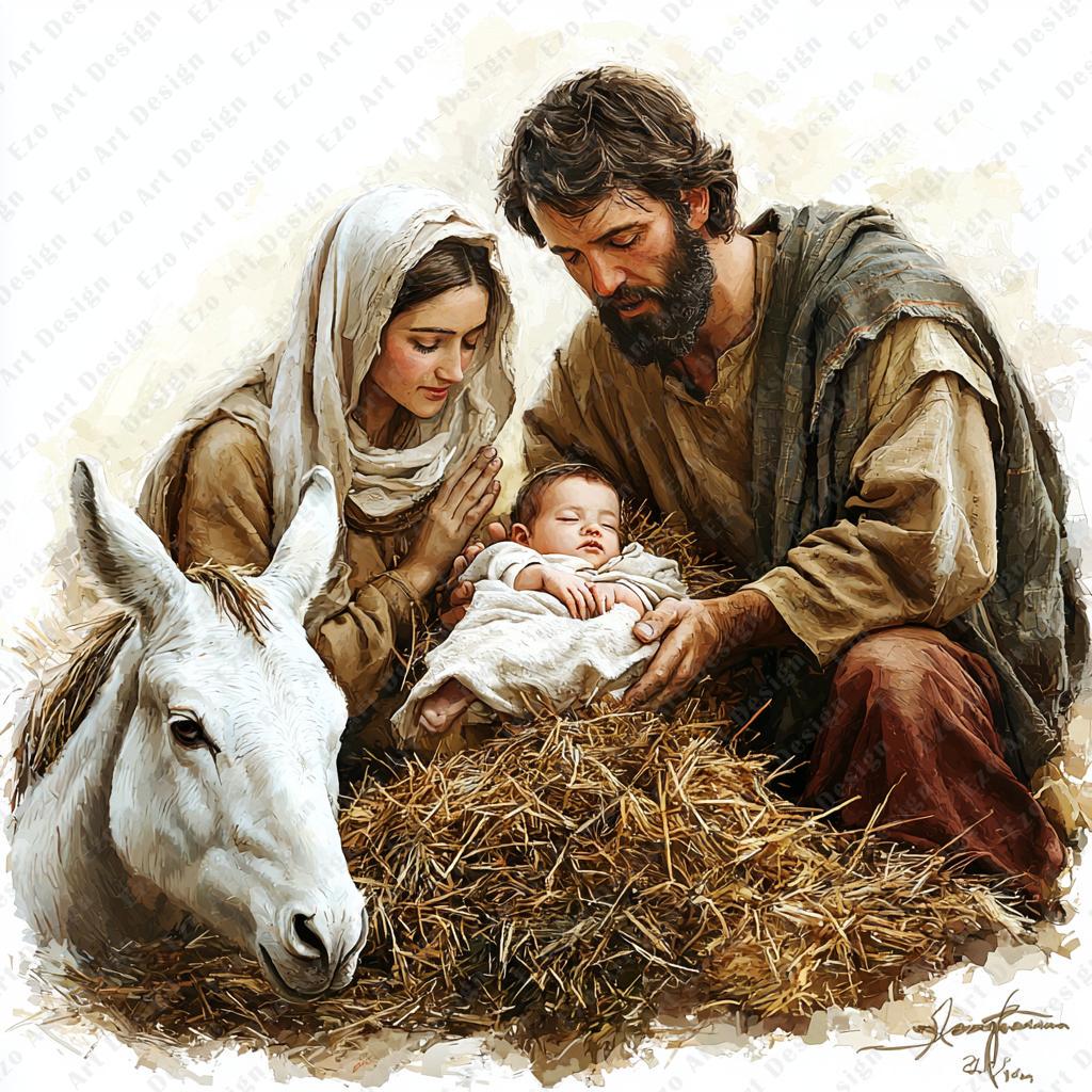Christmas Nativity Scene Clipart, 10 High Quality JPG, Holy Family ...