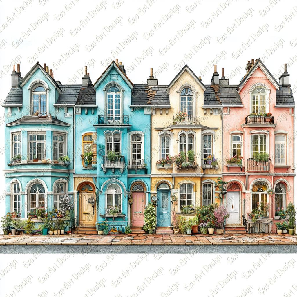 Quirky Houses Clipart, 10 High Quality JPG, Vintage Houses, Magic ...