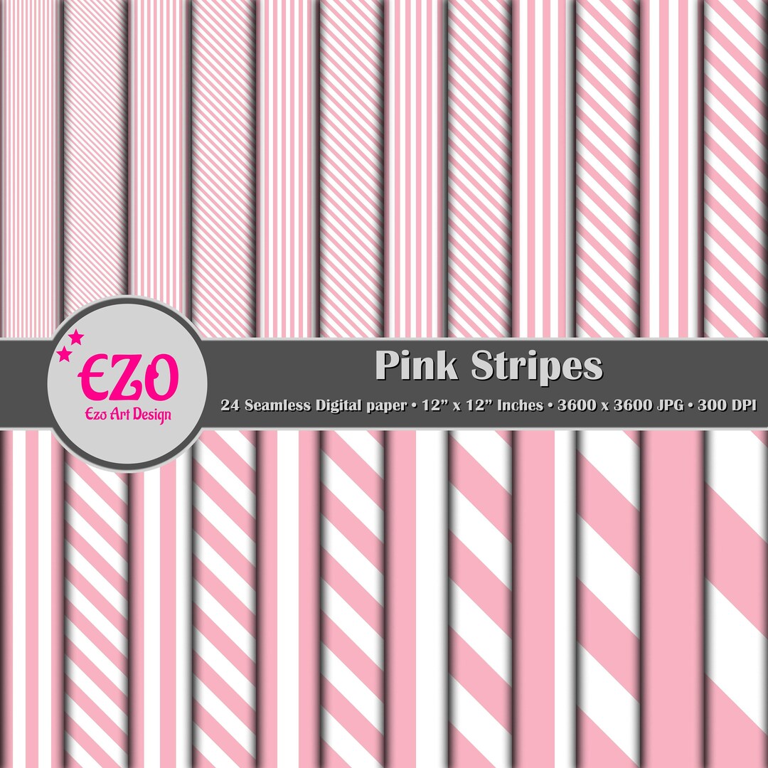 Pink Stripes Digital Paper Pack - 24 Papers - Scrapbook Papers ...