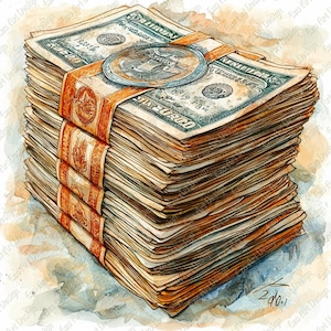 Watercolor Money Clipart, Cash Stack JPG Bundle (digital Download) - Etsy