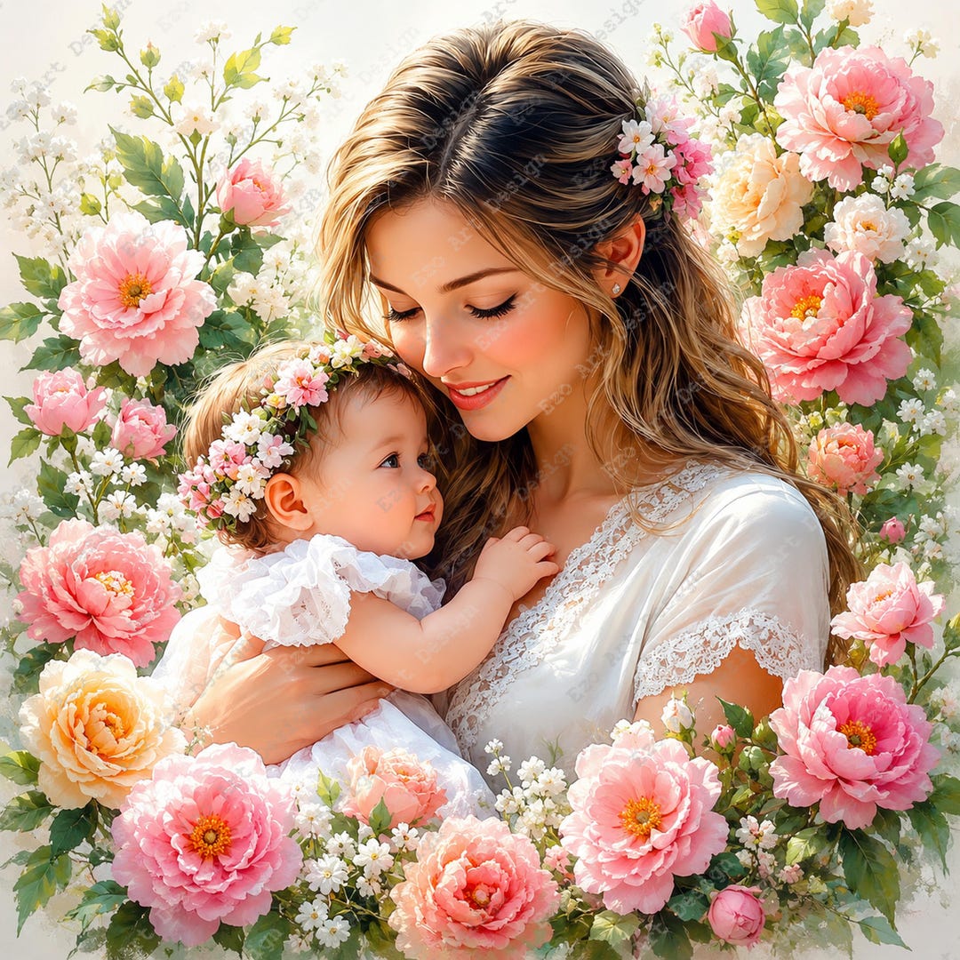Mother Baby Clipart, Watercolor Pink Rose Floral Mom Design, Mothers ...