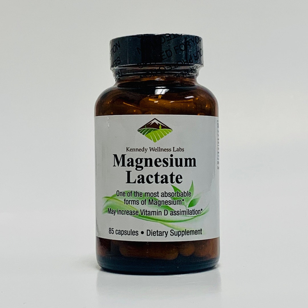 Magnesium Lactate 90 Caps Glass Bottle, Made Without Binders, Glues, or ...