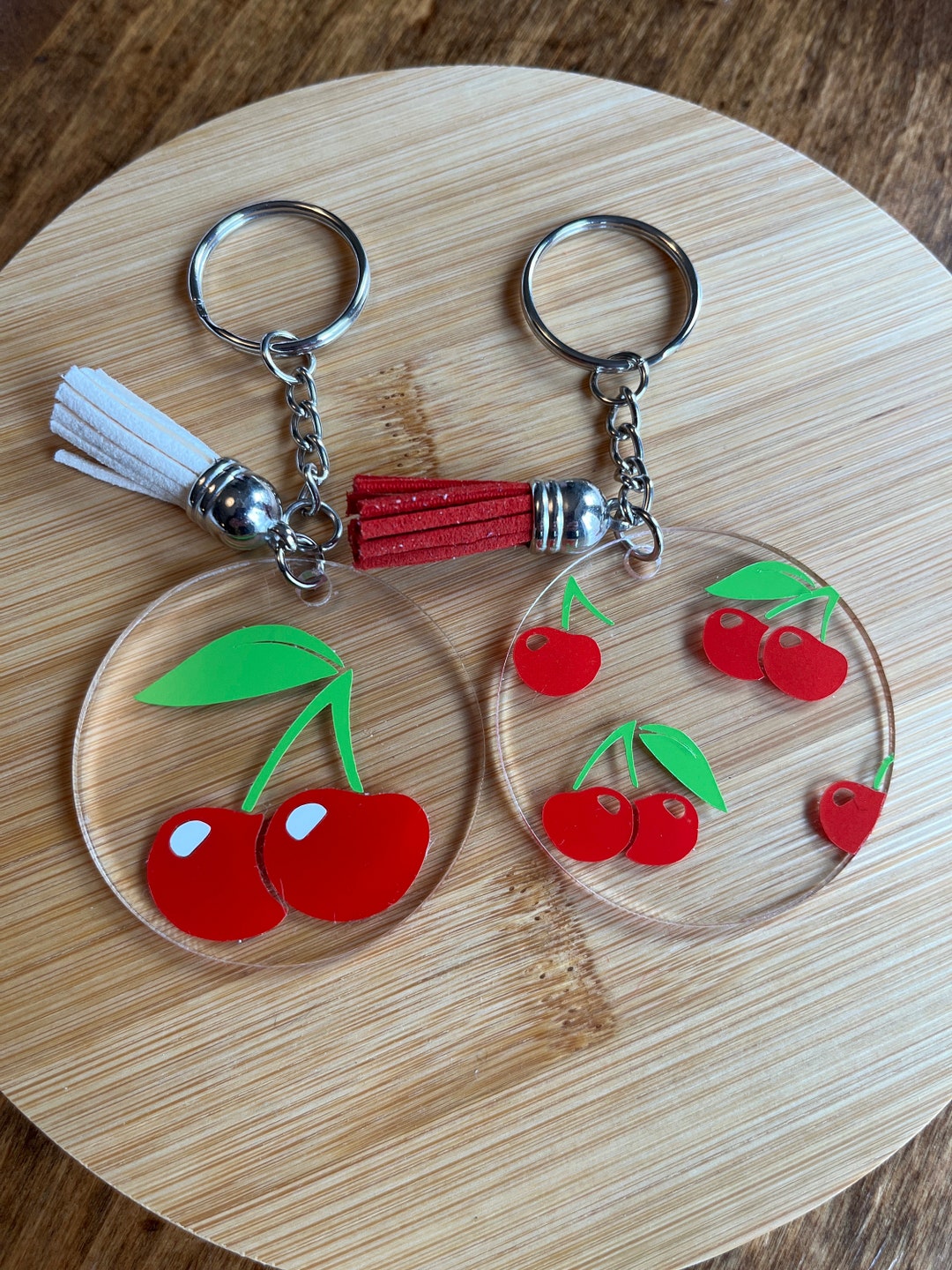Cherry Keychain, Round or Hotel Style Keychain - Etsy