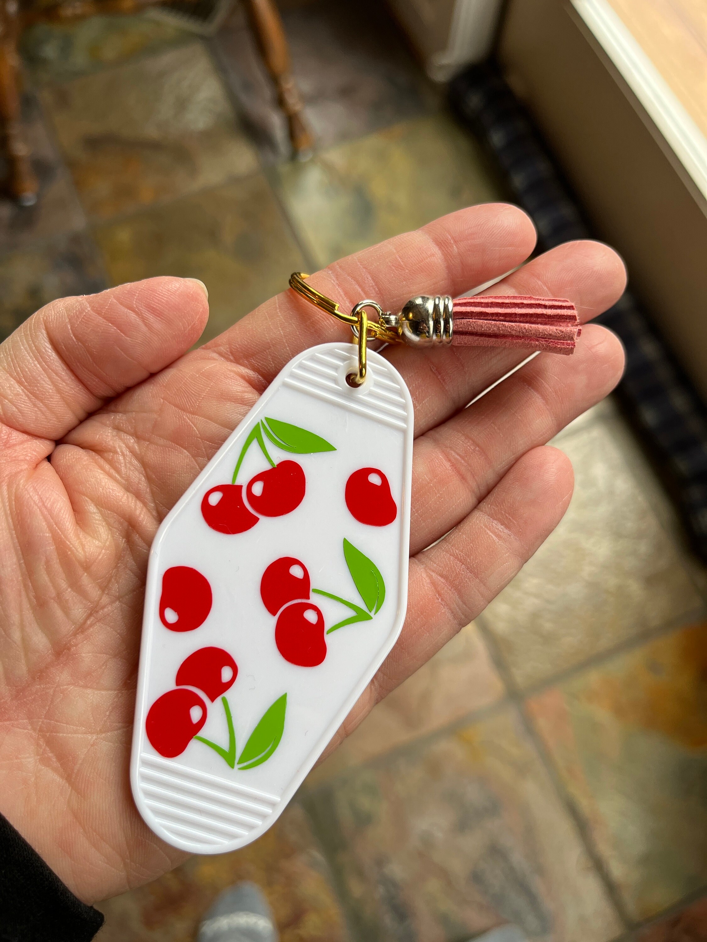 Cherry Keychain, Round or Hotel Style Keychain - Etsy