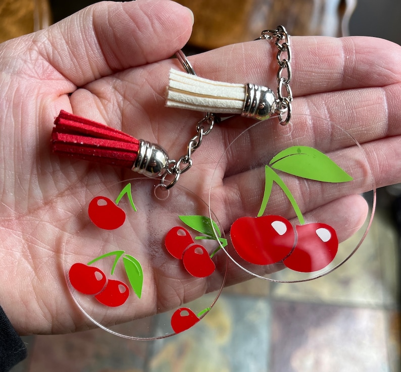 Cherry Keychain, Round or Hotel Style Keychain - Etsy
