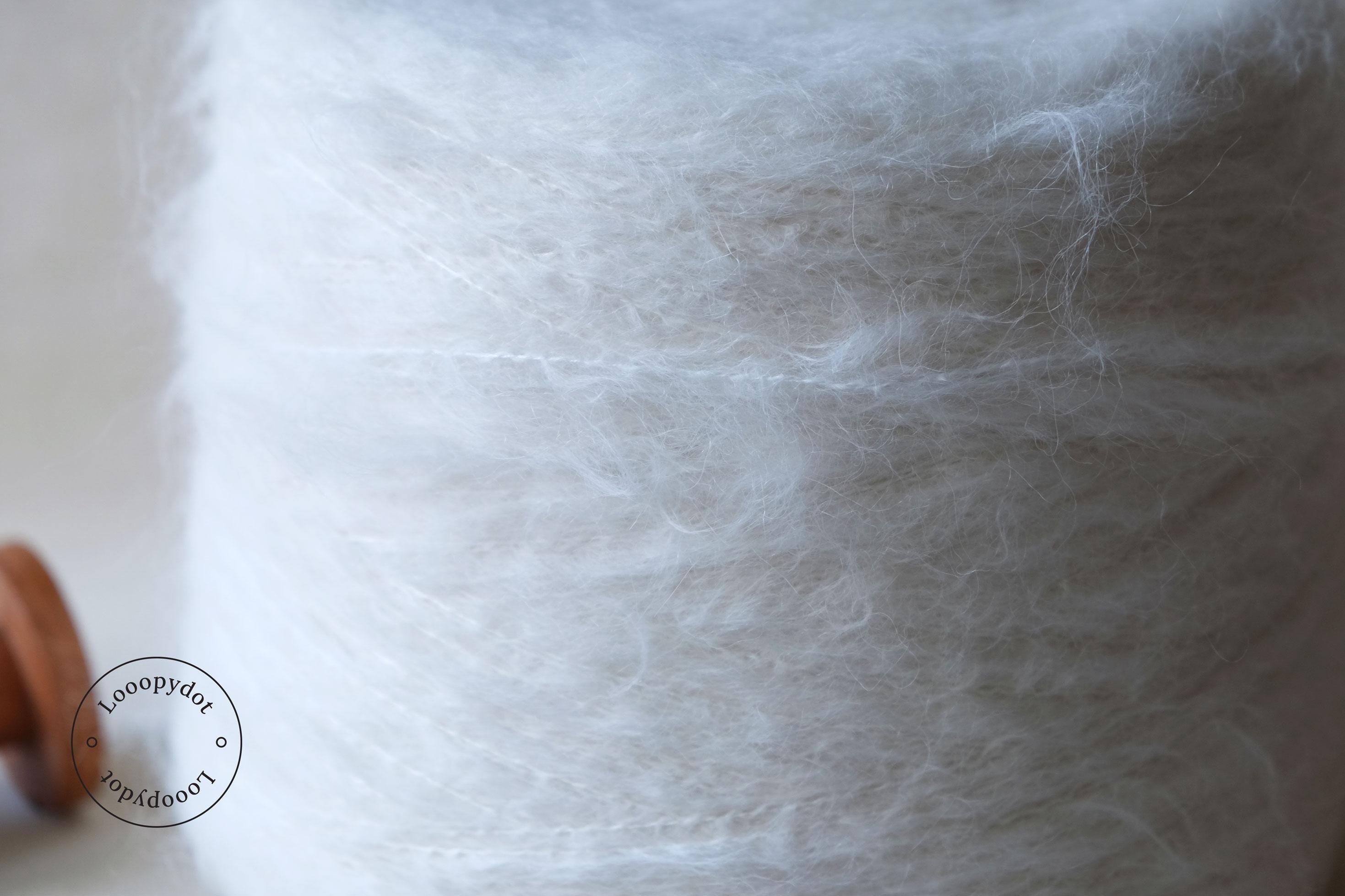 Fluffy Brushed Baby Suri Alpaca Silk Mohair Yarn 1/4 Sport Weight White ...