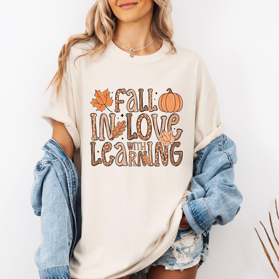 Fall in Love With Learning Teacher, Groovy Teacher Shirt, Teacher Fall ...