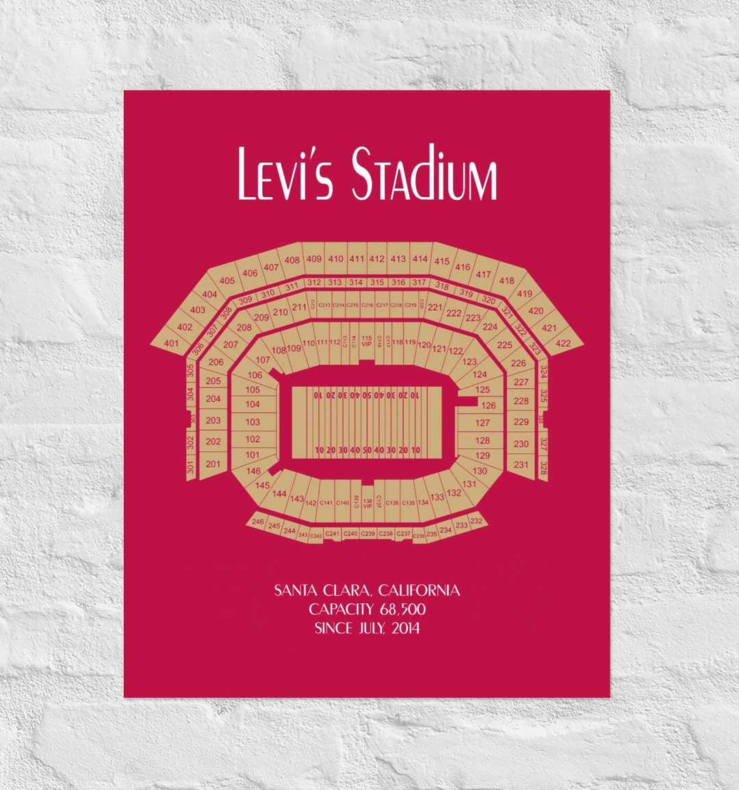 San Francisco 49ers Levis Stadium Seating Chart Poster. NFL Football ...