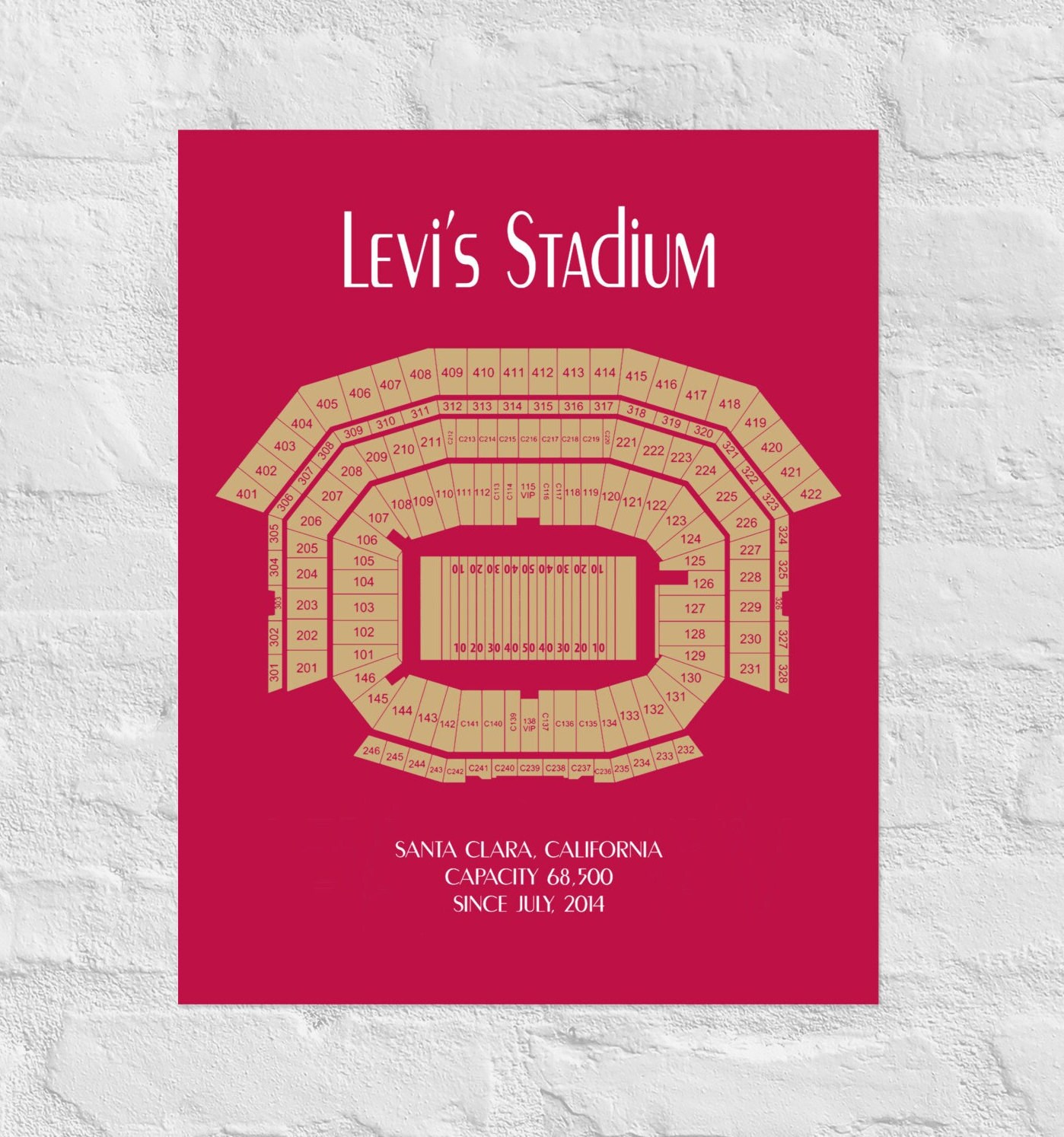San Francisco 49ers Levis Stadium Seating Chart Poster. NFL Football ...