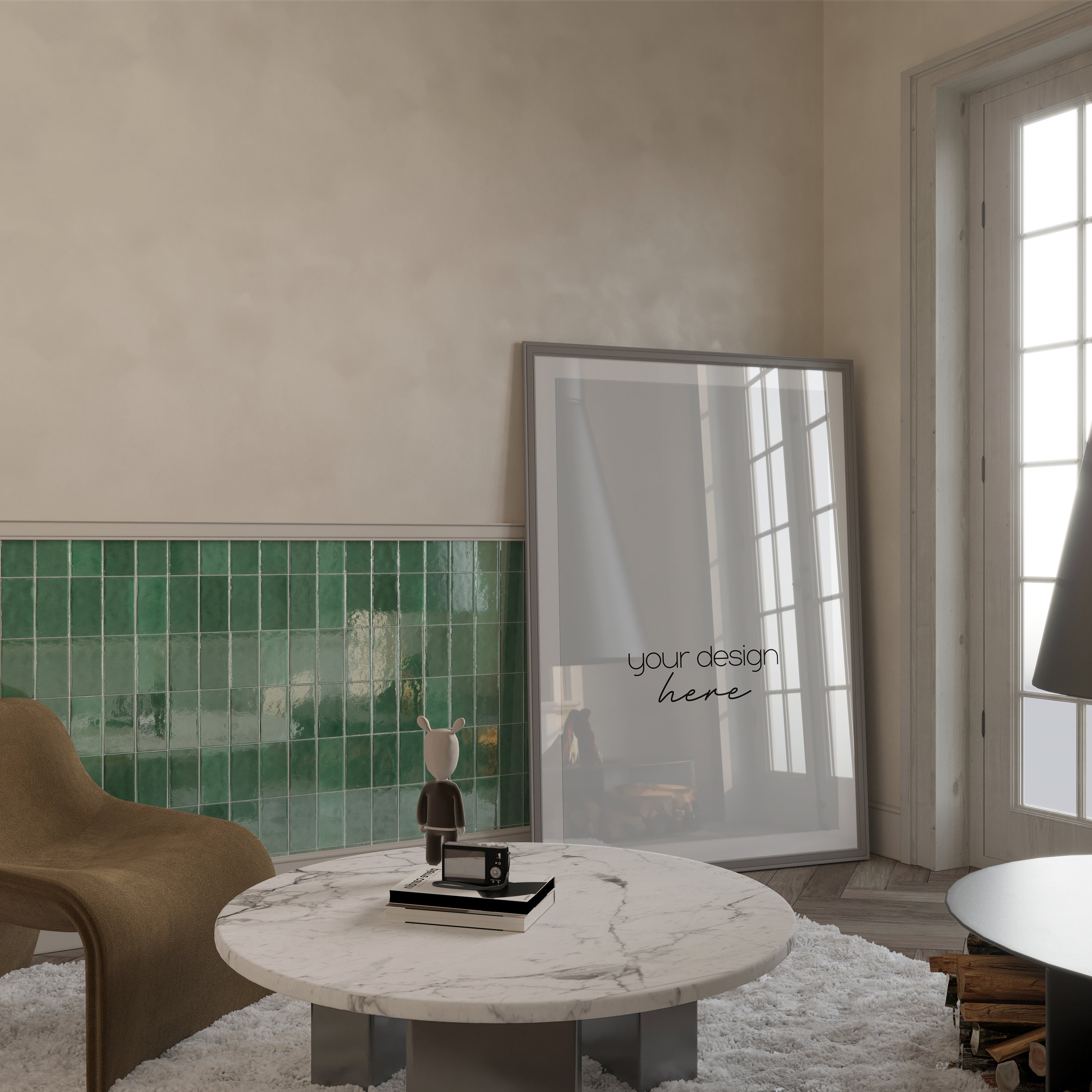 Digital Poster Mockup With Reflection, Frame Mockup in Lounge, Frame ...