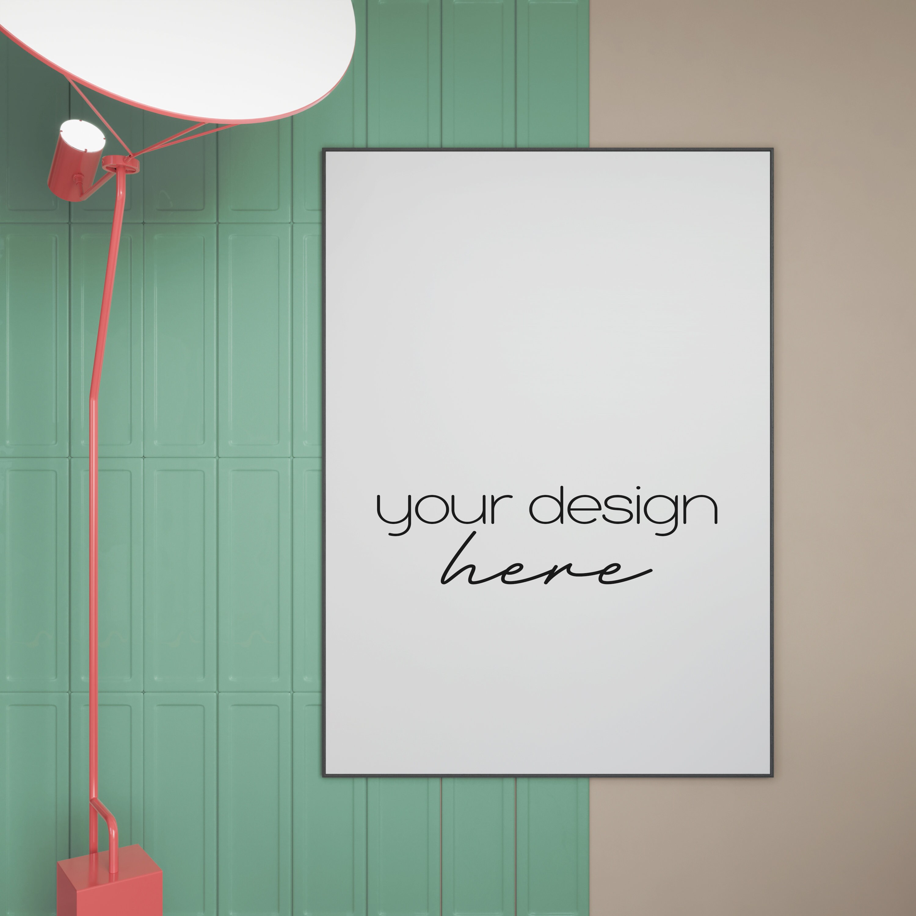 Digital Art Frame Mockup on Green Wall, Modern Frame Mock up for ...