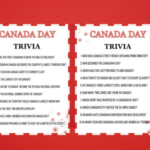 Canada Day Trivia Quiz Game| Printable | Instant Download | Party Game ...