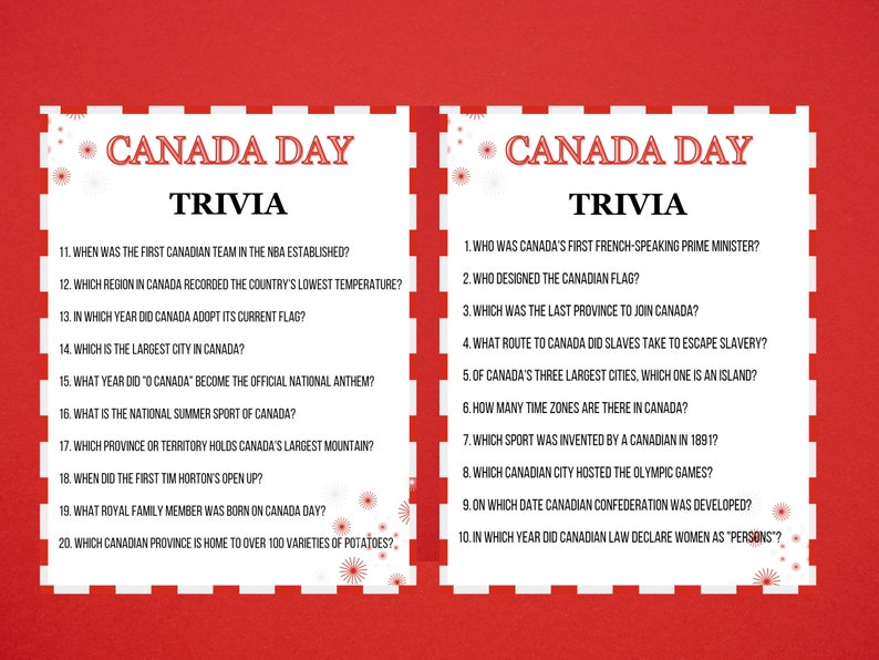 Canada Day Trivia Quiz Game| Printable | Instant Download | Party Game ...