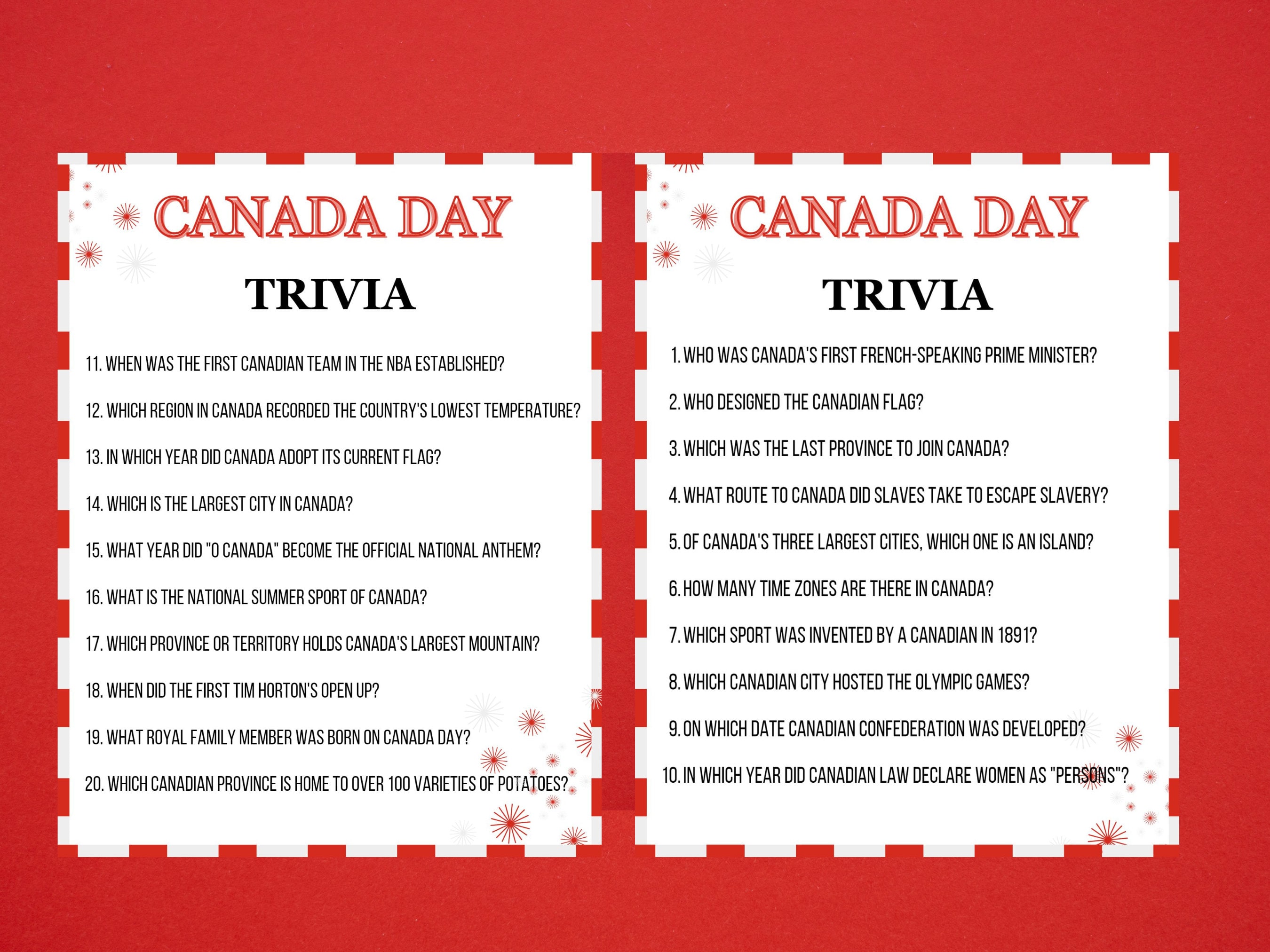 Canada Day Trivia Quiz Game| Printable | Instant Download | Party Game ...