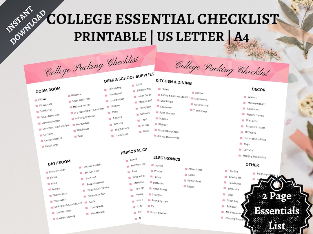 College Packing List | College Essentials | Printable Planner | College ...