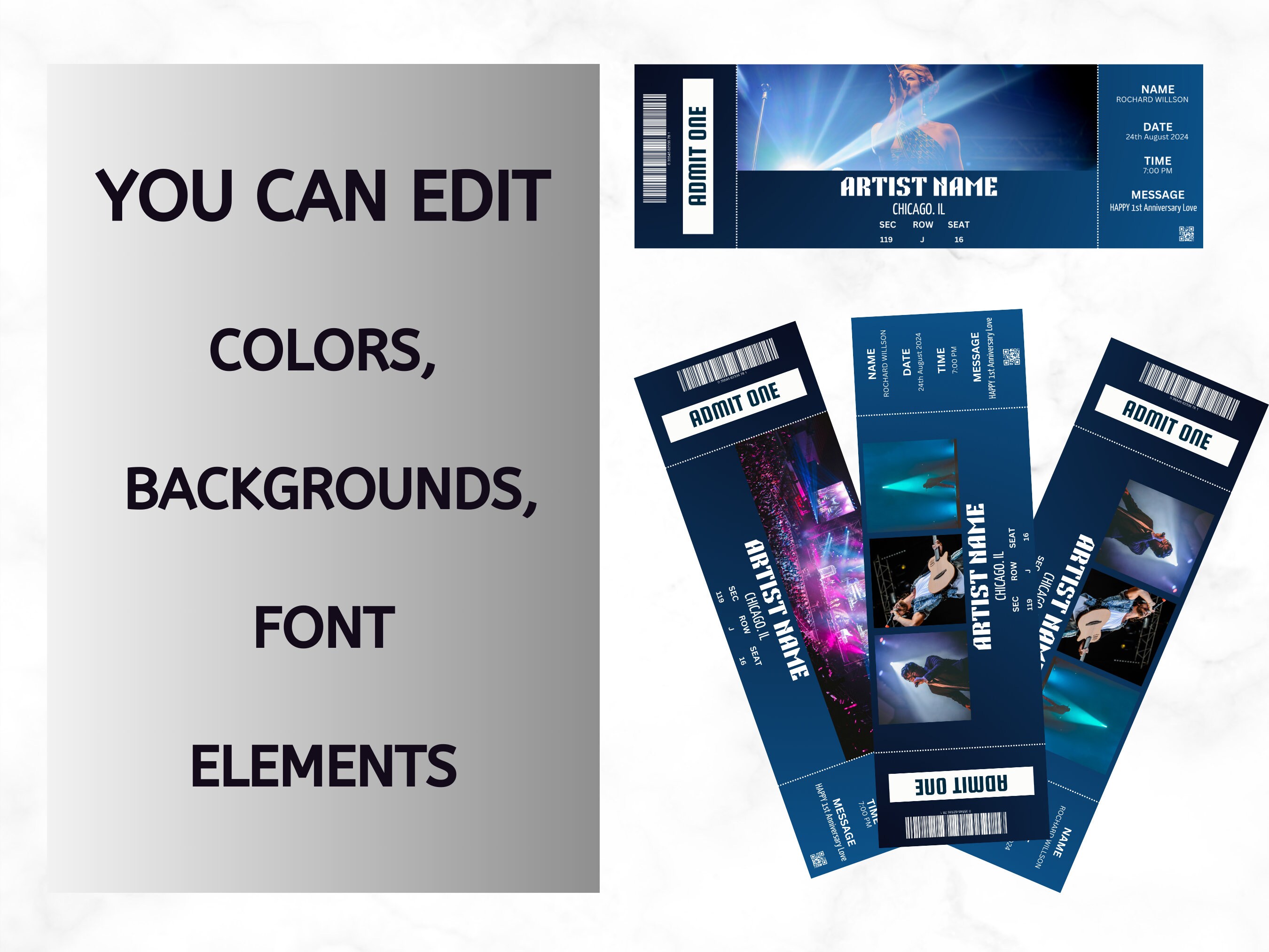 Editable Concert Ticket Stub | Ticket Keepsake | Custom Movie Ticket ...