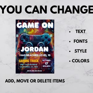 Editable Video Game Party Invitation, Arcade Party Invitation, Level up ...