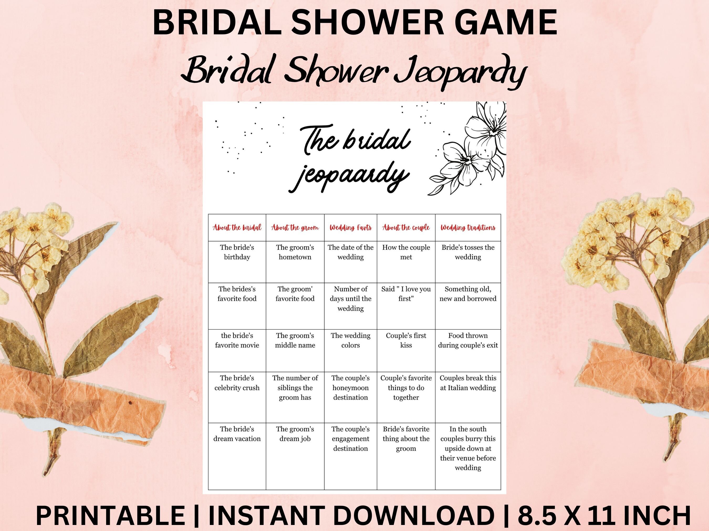 Jeopardy Bridal Shower Game Bridal Shower Printable - Etsy
