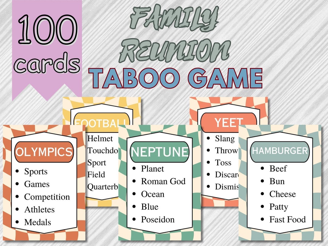 Family Taboo Game| Family Reunion Games Printable | Family Reunion ...