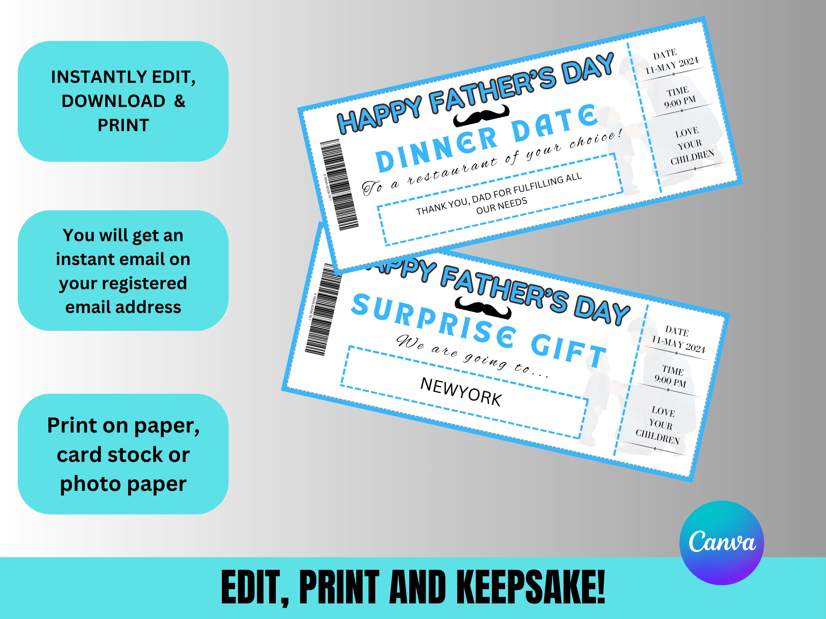 Editable Father's Day Ticket Template: Surprise Gift (PDF) - Etsy UK