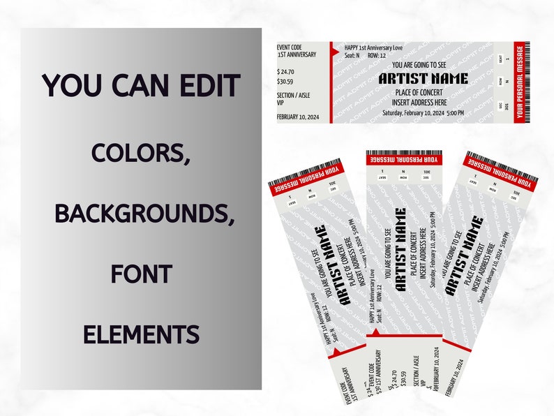 Editable Concert Ticket Stub Concert Ticket Template Printable Keepsake ...