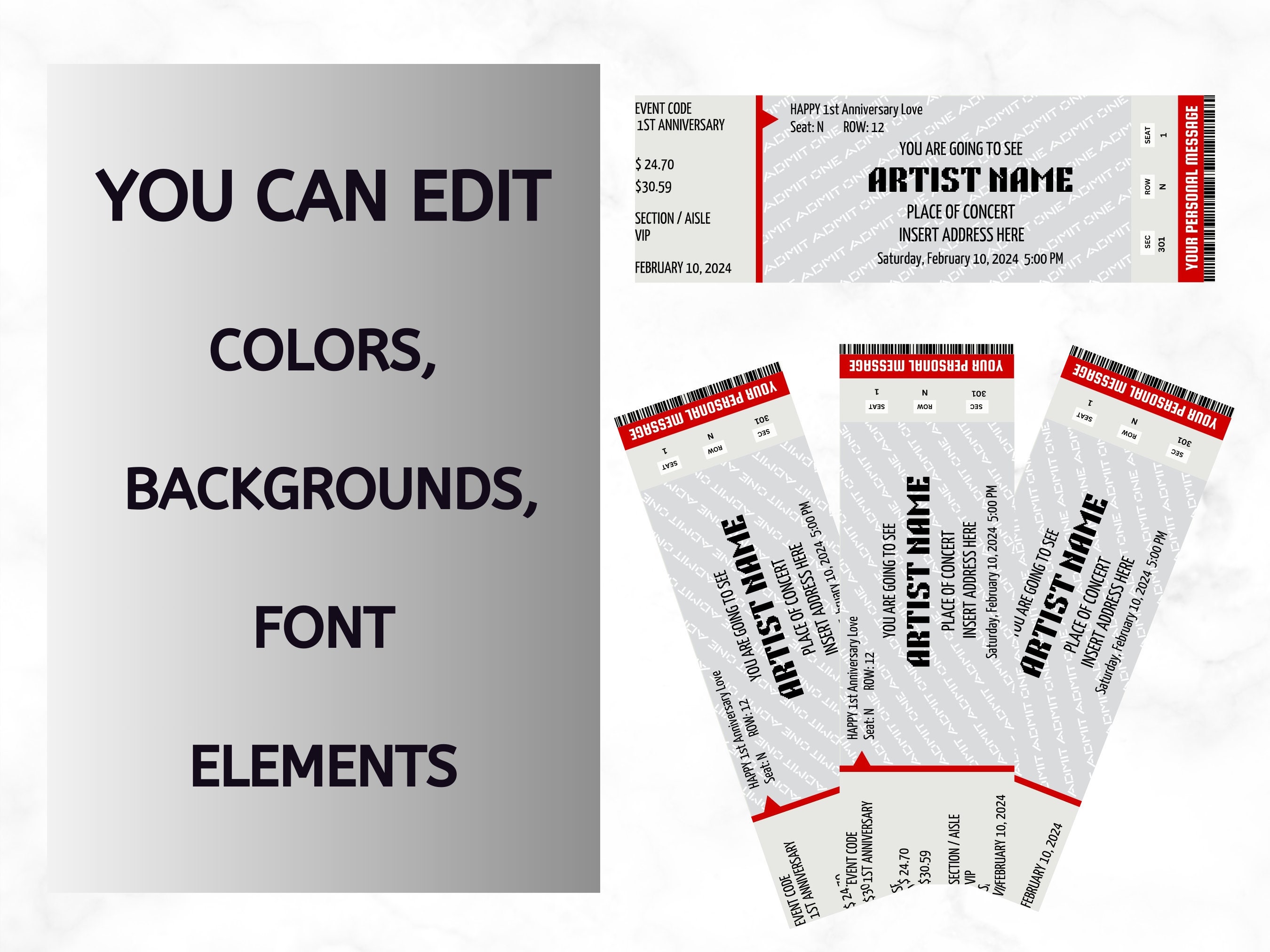 Editable Concert Ticket Stub Concert Ticket Template Printable Keepsake ...