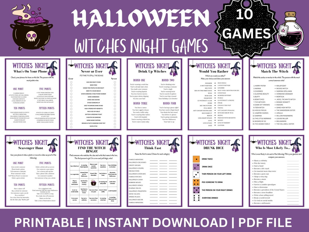 Witches Night Games | Girls Night Games | Holiday Games Printable | Tea ...