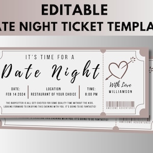 Date Night Ticket Template | Movie Night | Editable Surprise Dinner ...