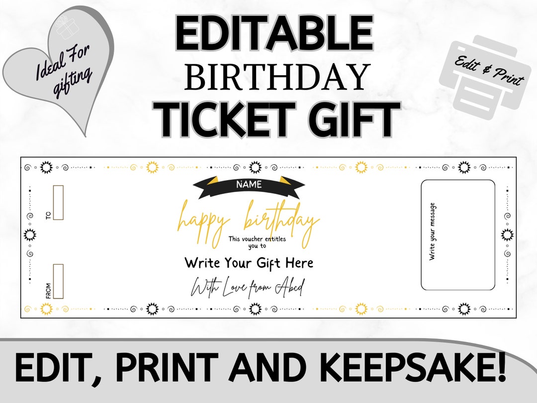 Birthday Gift Ticket Template, Editable Happy Birthday Voucher ...