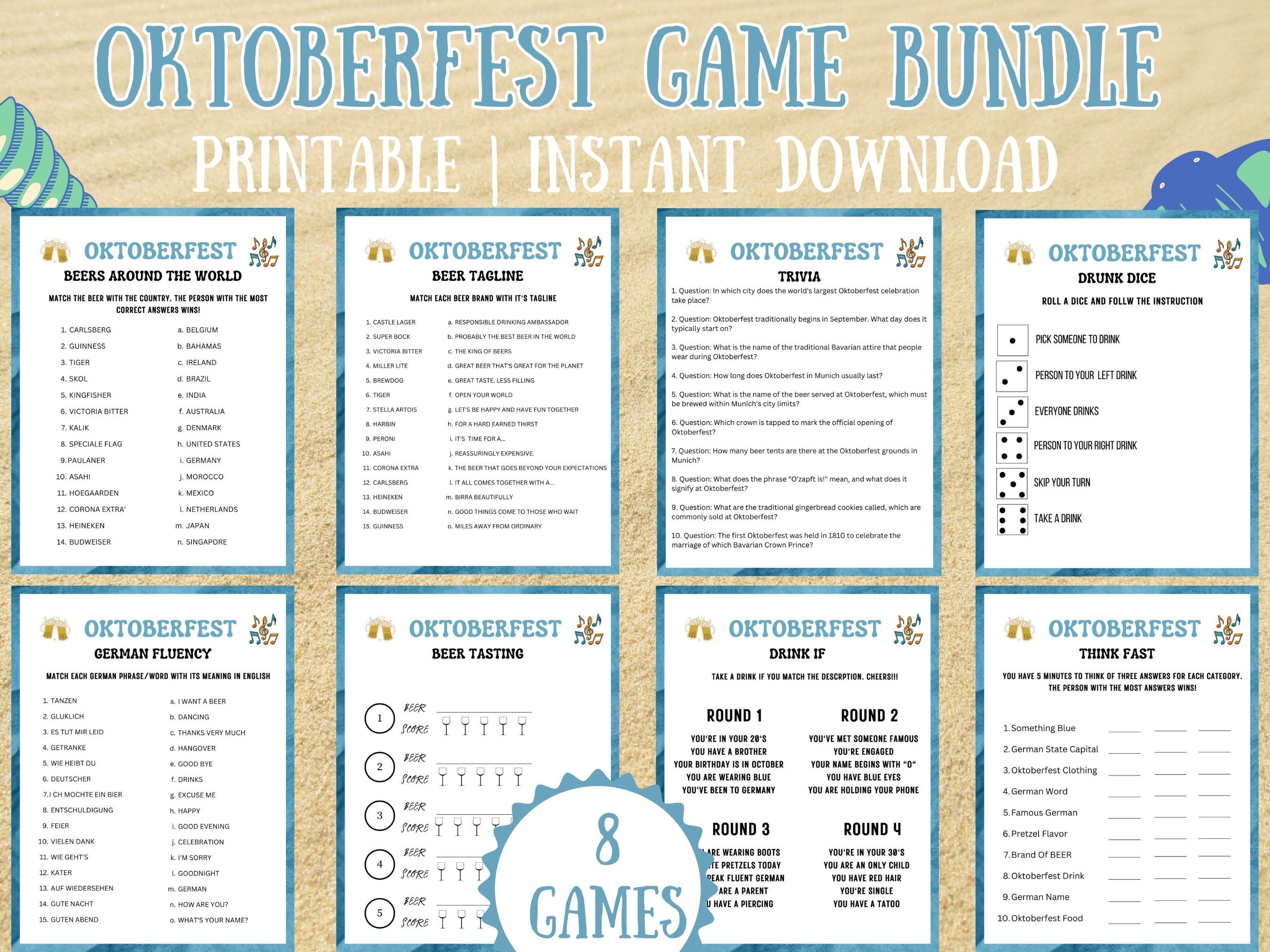 Oktoberfest Games Beer Games Think Fast Game Drinking - Etsy