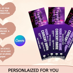 Customizable Concert Ticket Stub Ticket Keepsake Custom Movie Ticket ...