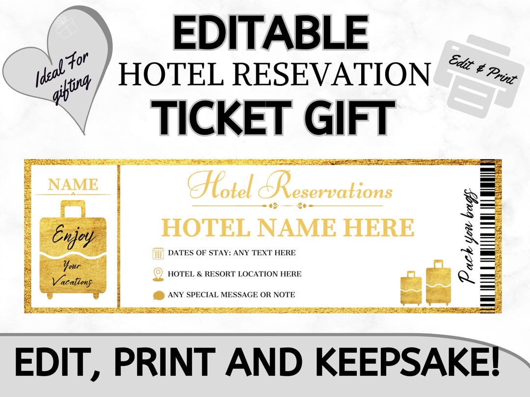 Editable Hotel Reservation Ticket Stub Vacation Ticket Template ...