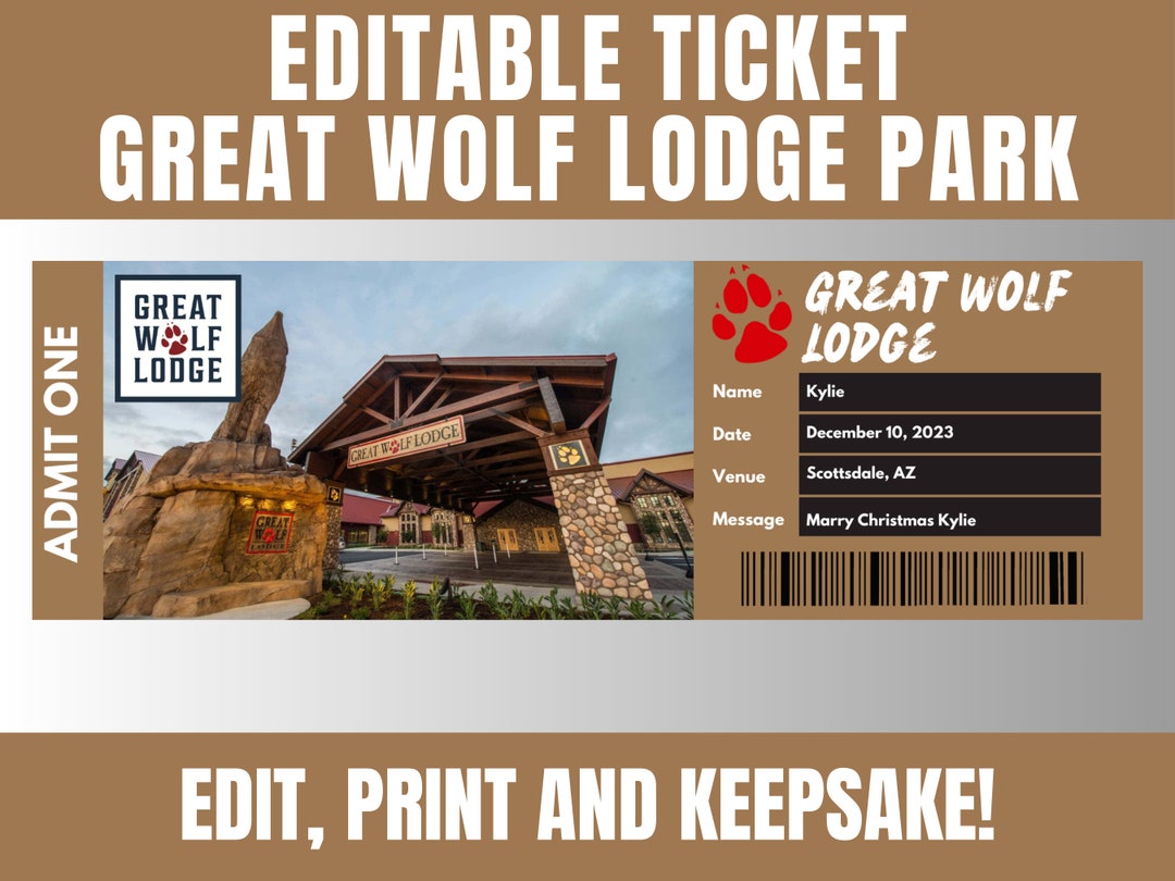 Editable Great Wolf Lodge Park Ticket Template Disney Vacation Gift ...