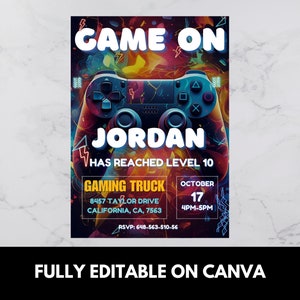 Editable Video Game Party Invitation, Arcade Party Invitation, Level up ...