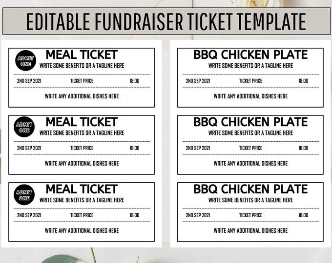 Customizable Fundraiser Ticket, BBQ Chicken Fundraiser Ticket Template ...