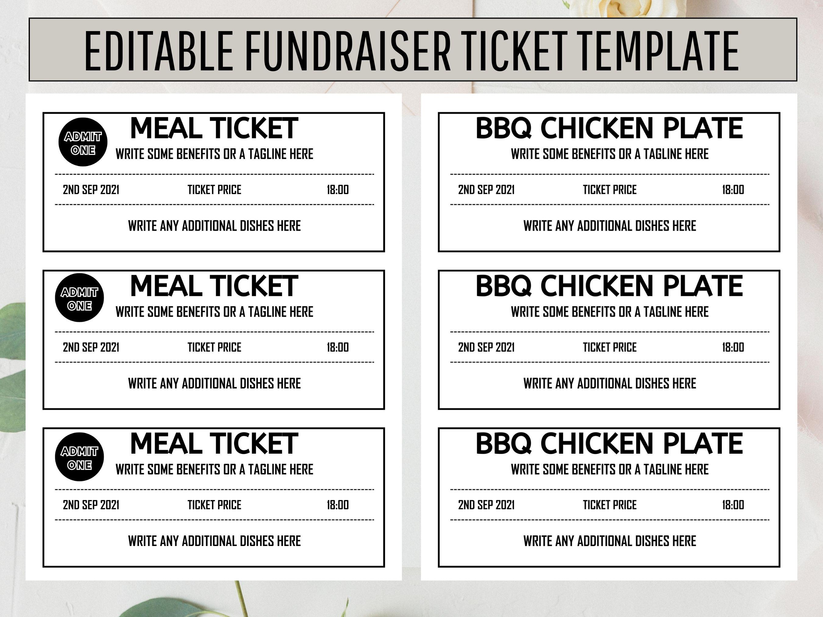 Customizable Fundraiser Ticket, BBQ Chicken Fundraiser Ticket Template ...