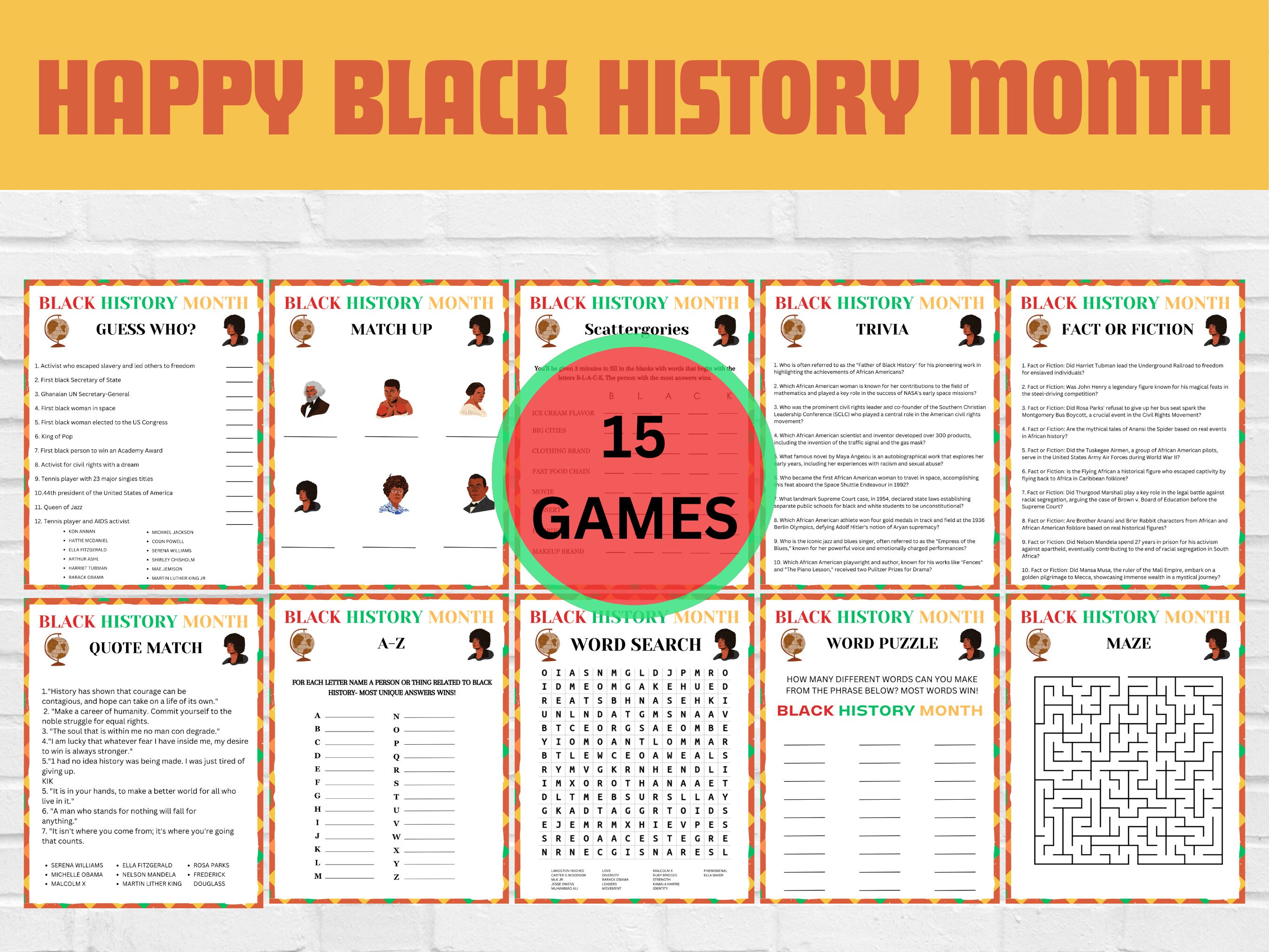 Black History Month Games Bundle Black Lives Matter Adult, Teens, Kids ...