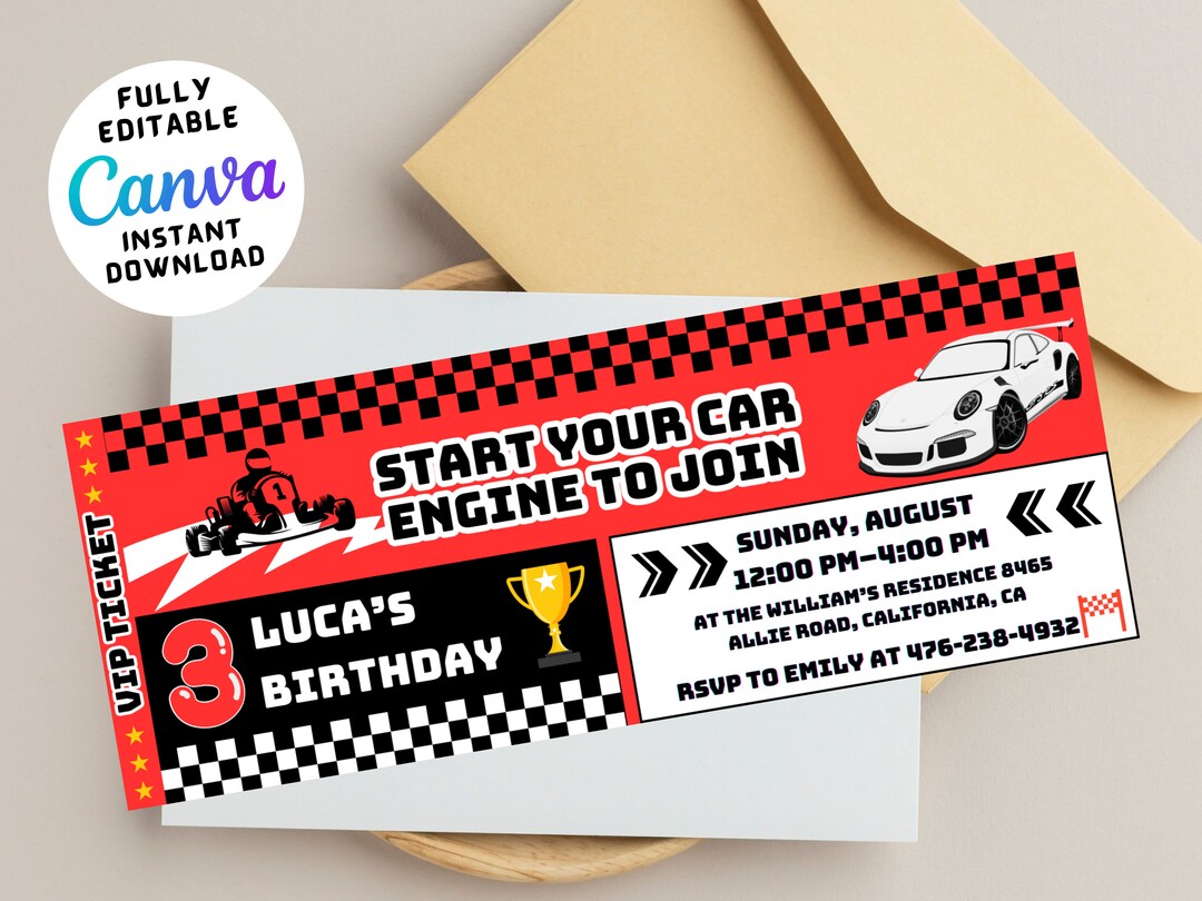 Editable Two Fast Birthday Card Fast One Birthday Card Race Car 2nd ...