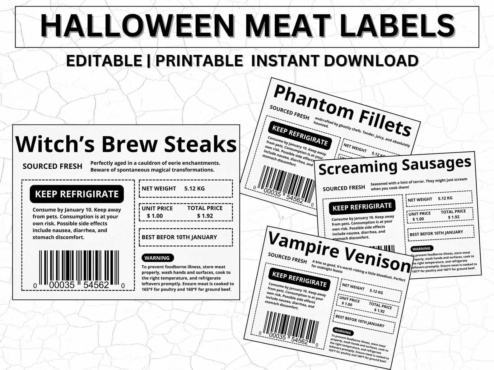 Halloween Meat Labels | Printable Meat Labels | Fake Meat Label ...
